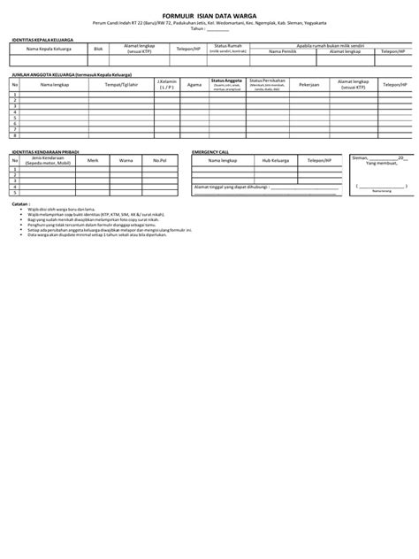 Formulir Isian Data Warga Pdf