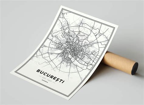 Bucharest Modern Minimalist City Map Poster Architeg Prints