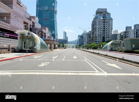 An Empty Xinyi Road In Front Of Taipei 101 Or The Taipei World Trade
