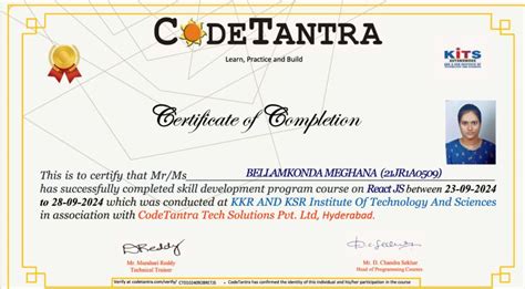 Meghana Bellamkonda On Linkedin Mernstack Webdevelopment Certification Codetantra