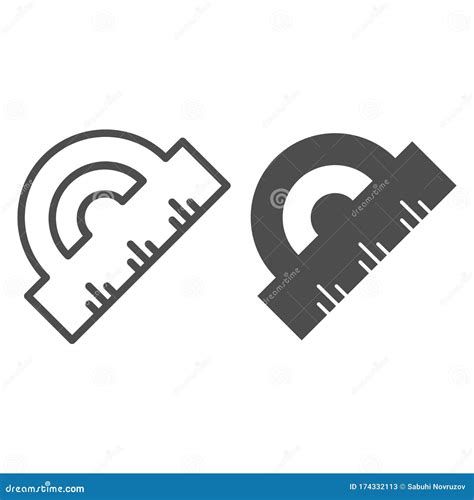 Protractor Line And Solid Icon Ruler For Measuring Degree Symbol Outline Style Pictogram On