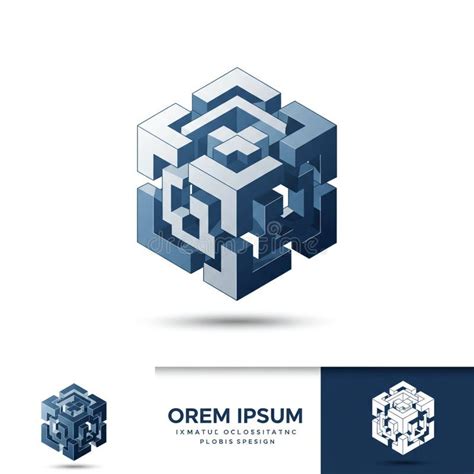 Geometric 3d Cube Shape Composed Of Interlocking Dark Blue And White
