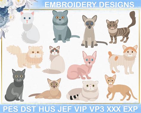 12 Cats Machine Embroidery Designs Cat Embroidery File Kitten Machine