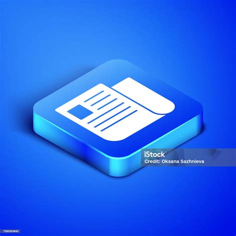 파란색 배경에서 격리된 등각 투영 파일 문서 아이콘입니다 체크리스트 아이콘입니다 비즈니스 개념입니다 파란색 사각형 버튼입니다 벡터 일러스트레이션 0명에 대한 스톡 벡터 아트