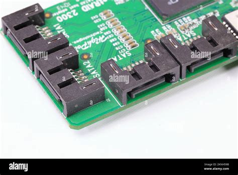 Close Up Serial Ata Sata Connector On Raid Controller Board Sata Is An Interface For