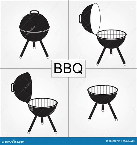 Barbecue Grill With Cover Isolated On White Background Bbq Icons Set