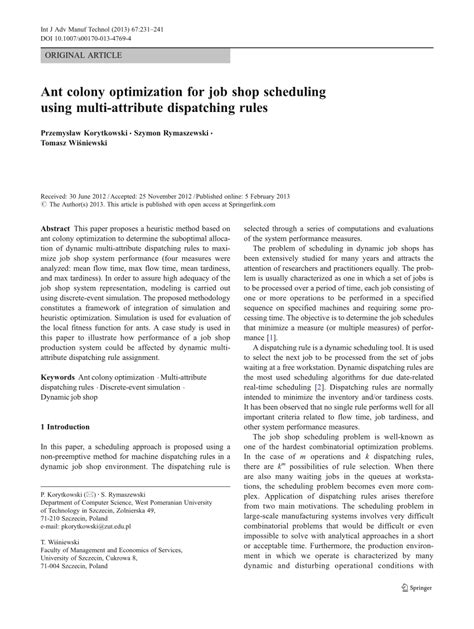 Pdf Ant Colony Optimization For Job Shop Scheduling Using Multi