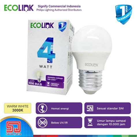Jual Ecolink Lampu 4w Led 4watt Mini Bulb Bohlam 4 Watt 3000k Warm