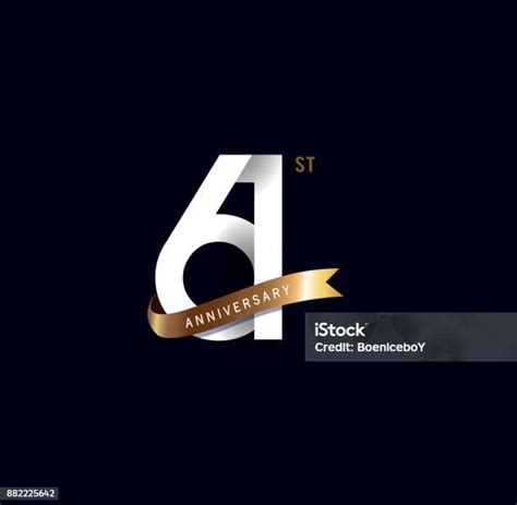 골드 리본 61 주년 아이콘입니다 템플릿 디자인 웹 게임 창조적인 포스터 소책자 전단지 전단지 잡지 초대 카드 광고에 대한 스톡 벡터 아트 및 기타 이미지 Istock