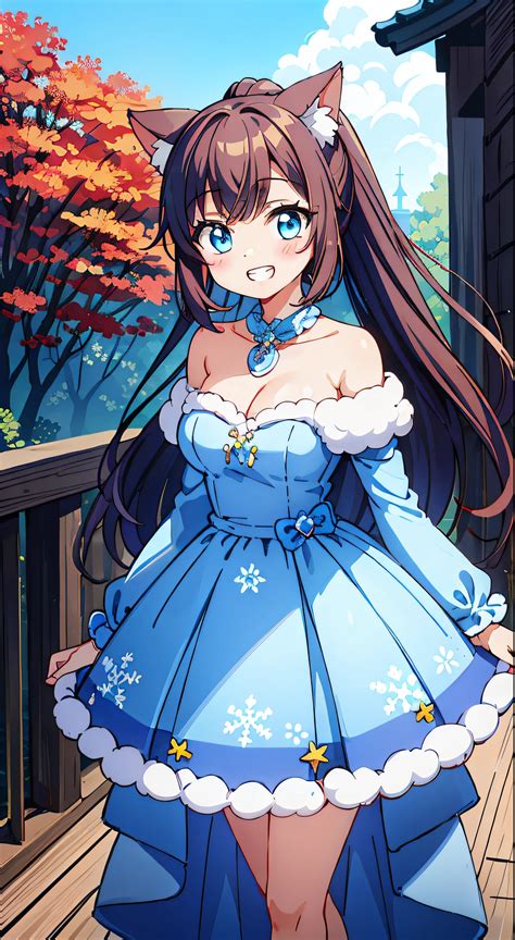 갑판 위에 서 있는 파란색 드레스를 입은 여자 Seaart Ai