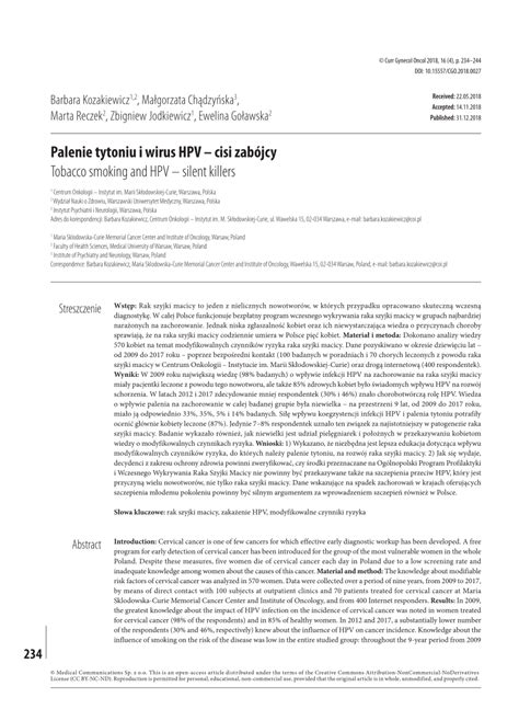 Pdf Tobacco Smoking And Hpv Silent Killers