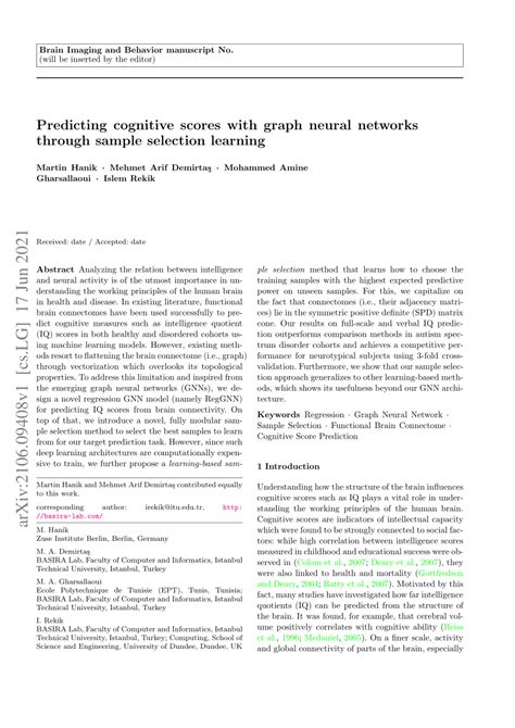 Pdf Predicting Cognitive Scores With Graph Neural Networks Through