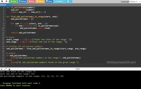 Python Program To Find All Odd Palindrome Numbers In A Range Without