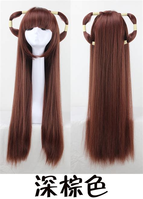 70 센치메터 애니메이션 합성 가발 머리띠 두개 긴 갈색 애니메이션 진 여성의 달 지 Ru 건륭 여자 가발 전체 코스프레 가발synthetic Wigscosplay