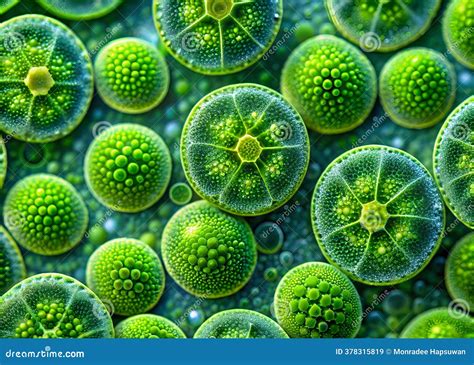 Microalgae Under Microscopic View Green Algae Cyanobacteria Phytoplankton Algae Mix Background