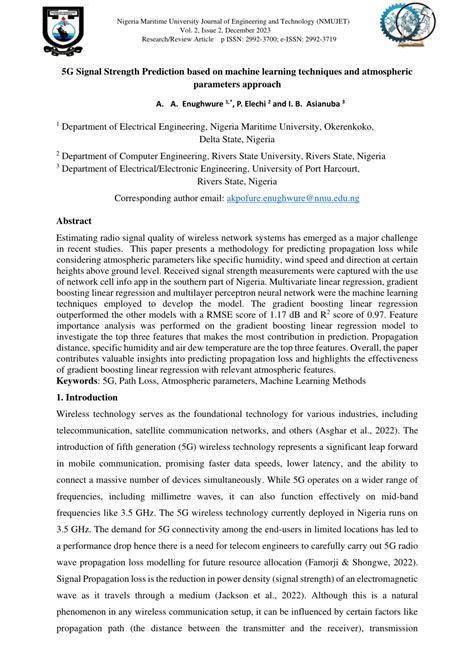 Pdf 5g Signal Strength Prediction Based On Machine Learning