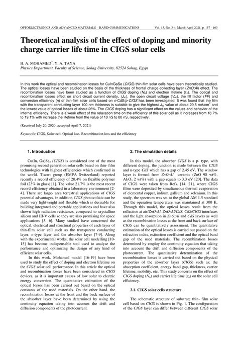 Pdf Theoretical Analysis Of The Effect Of Doping And Minority Charge