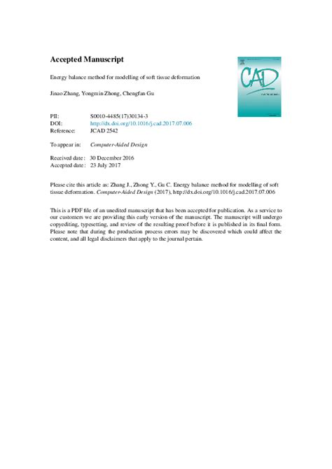 Pdf Energy Balance Method For Modelling Of Soft Tissue Deformation