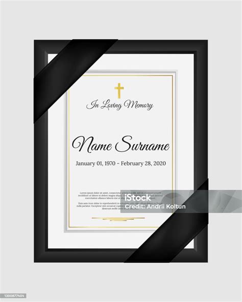 모퉁이 이름 생년월일 및 사망 날짜에 검은 리본이있는 장례 사진 프레임 검은 배경에 사랑의 메모리에 장례식 애도 국경과 글꼴 벡터 일러스트레이션 배경 주제에 대한 스톡 벡터