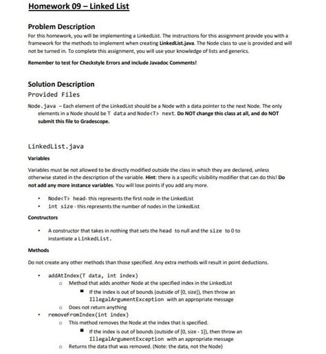 Solved Homework 09 Linked List Problem Description For