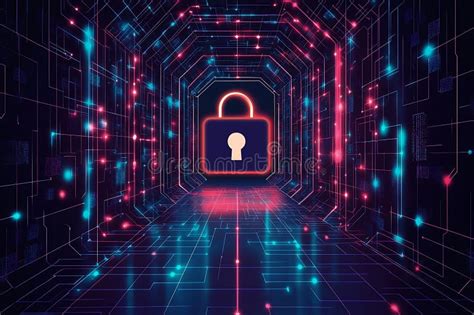 Cybersecurity Protecting Digital Assets With A Lock Stock Illustration Illustration Of Cyber