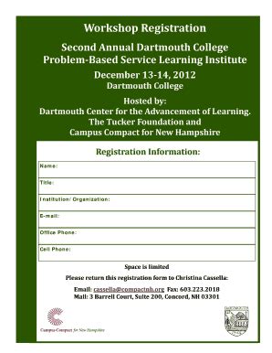 Fillable Online Compactnh Dartmouth PBSL Flyer Registration Form Campus Compact For Fax