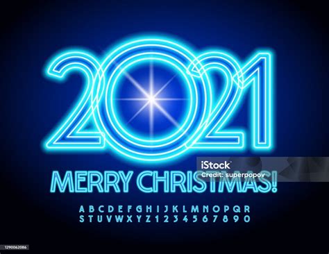 벡터 네온 인사말 카드 메리 크리스마스 2021 전기 조명 알파벳 문자 및 숫자 세트 12월에 대한 스톡 벡터 아트 및 기타 이미지 12월 공휴일 광학 작용 Istock