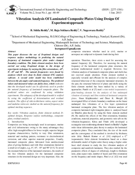 Pdf Vibration Analysis Of Laminated Composite Plates Using Design Of Experiments Approach