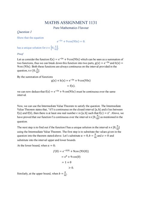 Maths Assignment 1131 Maths Assignment 1131 Pure Mathematics Flavour Question 1 Show That The