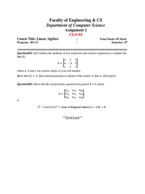F22 Linear Algebra Assignment 2 Pdf