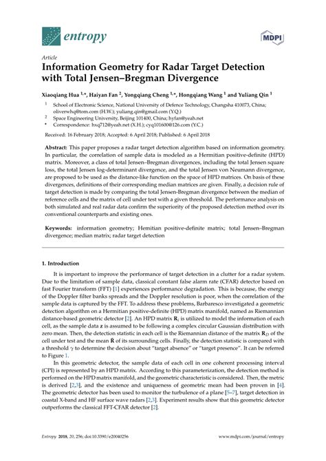 Pdf Information Geometry For Radar Target Detection With Total Jensenbregman Divergence