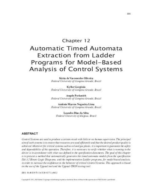 Pdf Automatic Timed Automata Extraction From Ladder Programs For Model Based Analysis Of