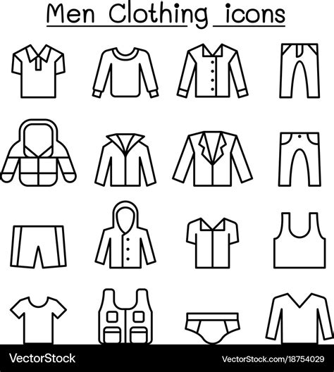 Men Clothes Icon Set In Thin Line Style Royalty Free Vector