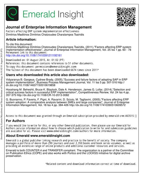 Pdf Factors Affecting Erp System Implementation Effectiveness