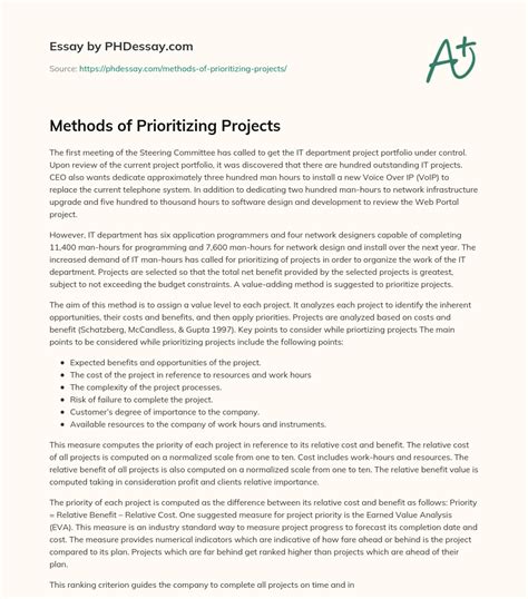 Methods Of Prioritizing Projects