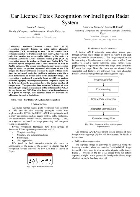 Pdf Car License Plates Recognition For Intelligent Radar System