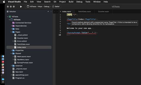 vs mac error markup element with unexpected name on every project opening · issue 8696