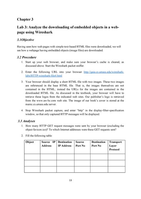 Lab 3 Analyze The Downloading Of Embedded Objects In A Web Page Using
