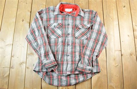 Vintage 1970s Sears Fieldmaster Plaid Flannel Lined Wool Blend Button