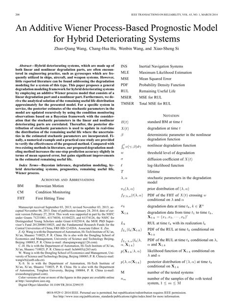 Pdf An Additive Wiener Process Based Prognostic Model For Hybrid Deteriorating Systems