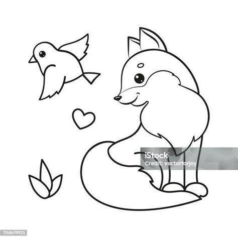 여우와 새와 색칠 페이지 벡터 일러스트레이션 여우에 대한 스톡 벡터 아트 및 기타 이미지 여우 컬러링 북 페이지 일러스트레이션 기법 개발 Istock