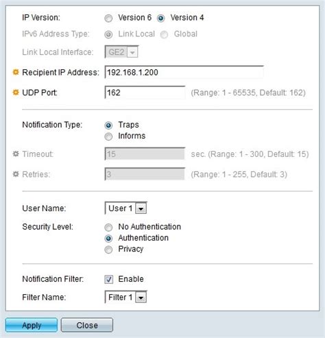Simple Network Management Protocol SNMP Notification Filter And Notification Recipient