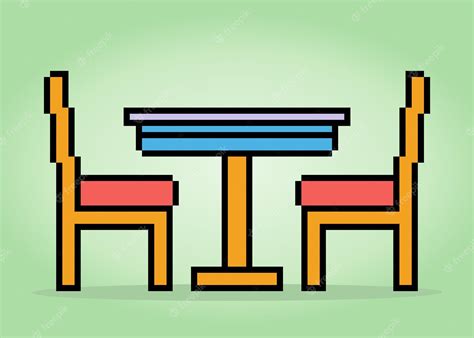 8 битный пиксельный обеденный стол интерьерные игровые ресурсы в векторных иллюстрациях