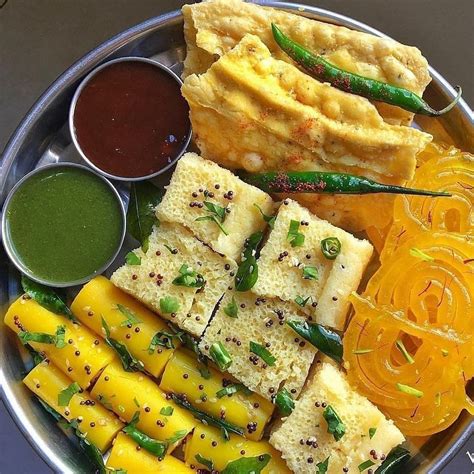 Delicious Gujarati Snacks Fafda Jalebi Dhokla Khandvi