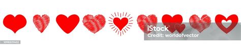 레드 심장 아이콘 세트입니다 해피 발렌타인 기호 기호 템플릿입니다 인사말 카드를 사랑 한다 다른 모양입니다 종이 낙서 라인