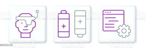 라인 컴퓨터 Api 인터페이스 스마트 안경 및 배터리 아이콘을 설정합니다 벡터 개념에 대한 스톡 벡터 아트 및 기타 이미지