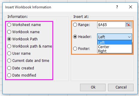 How To Insert File Name Or Path Into Cell Header Or Footer In Excel
