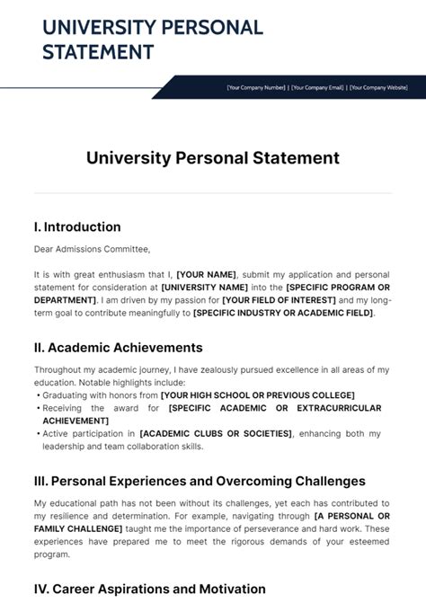 Free University Personal Statement Template To Edit Online