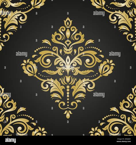 Classic Seamless Vector Black And Golden Pattern Damask Orient