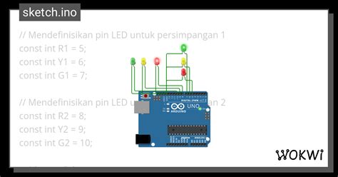 Tugas 6 Led Dengan 2 Persimpangan Wokwi Esp32 Stm32 Arduino Simulator